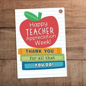 Teacher Appreciation Week Gift Tag Printable Instant Download Thank You ...