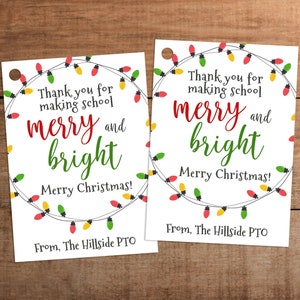 Editable Christmas Thank You Gift Tag Printable for Teacher School ...