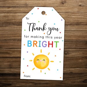 Teacher Appreciation End of School Year Thank You Gift Tag Printable ...