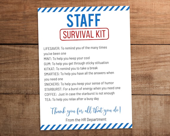 Staff Survival Kit Printable Template Editable Employee - Etsy Australia