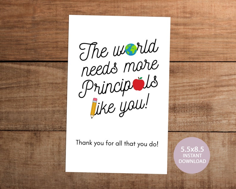 Principal Appreciation Thank You Flat Card Printable the World - Etsy