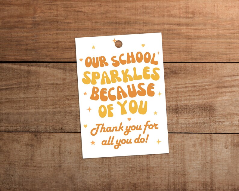 Thank You Gift Tag Printable for School Custodian Appreciation, Digital ...