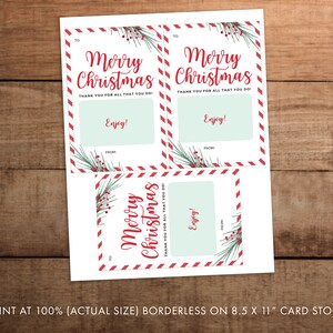 Christmas Gift Card Holder Printable for Teacher Nurse Staff Employee ...