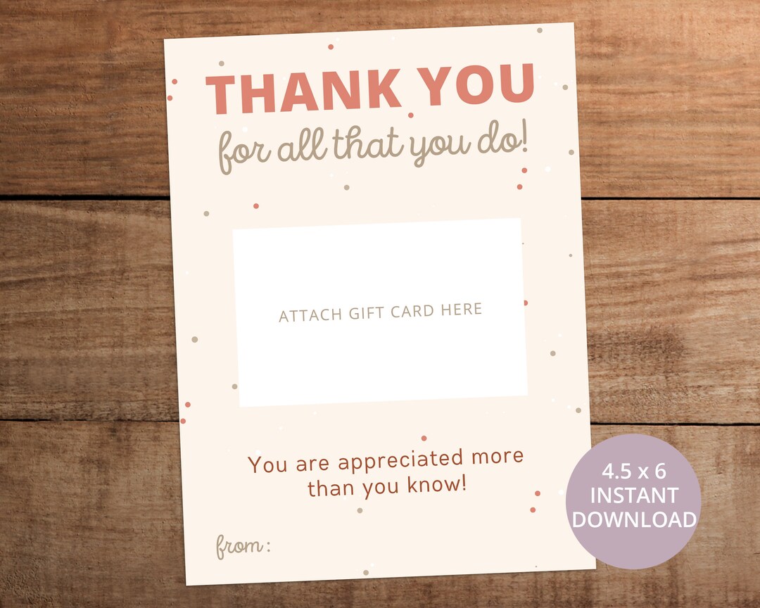 Gift Card Holder Printable for Teacher Nurse Staff Employee Volunteer ...