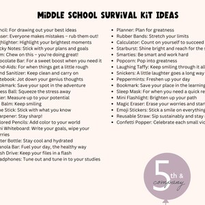 Editable Middle School Survival Kit Printable Welcome Back to School - Etsy