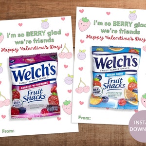 Valentines Day Fruit Snack Card Printable I'm so Berry Glad We're ...