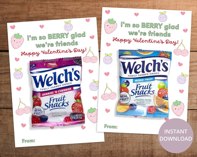 Valentines Day Fruit Snack Card Printable I'm so Berry - Etsy