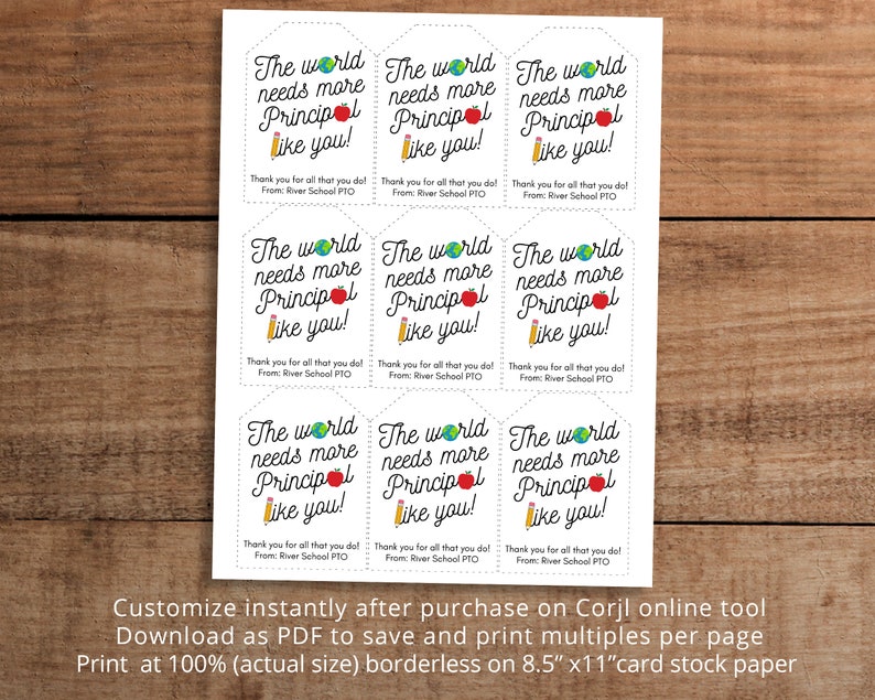 Editable School Principal Appreciation Gift Tag Printable - Etsy