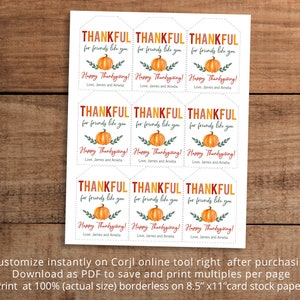 Thankful for Friends Like You Friendsgiving Party Favor Thanksgiving ...
