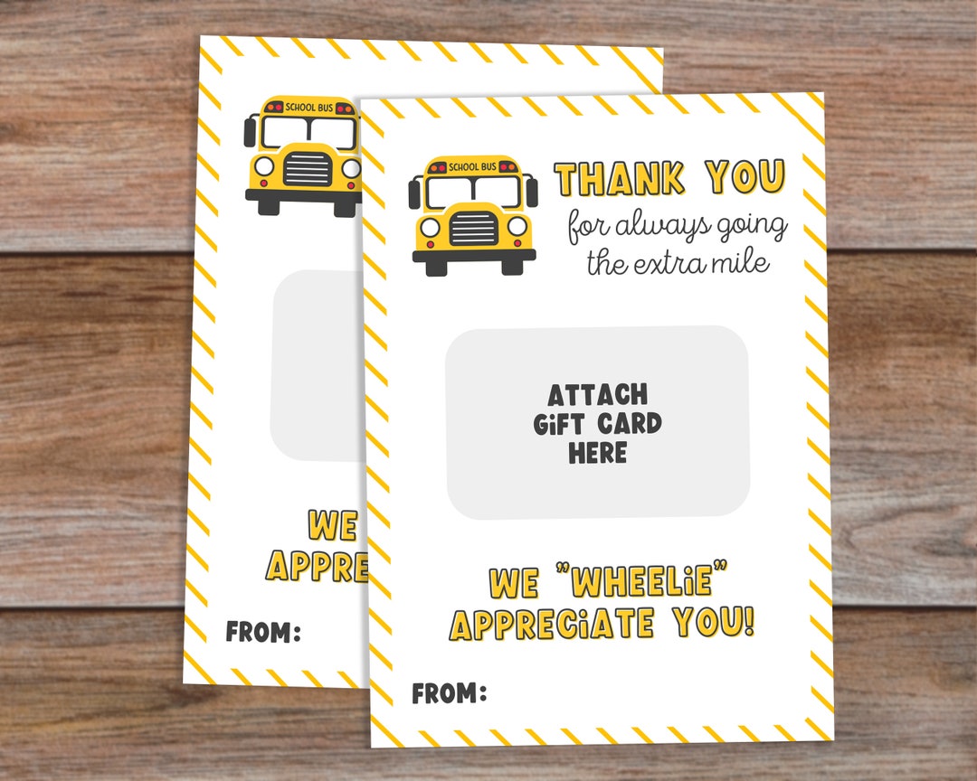 Gift Card Holder Printable for School Bus Driver and Monitor ...