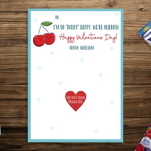 Classroom Valentines Printable Fruit Snack Valentine Card Kids ...