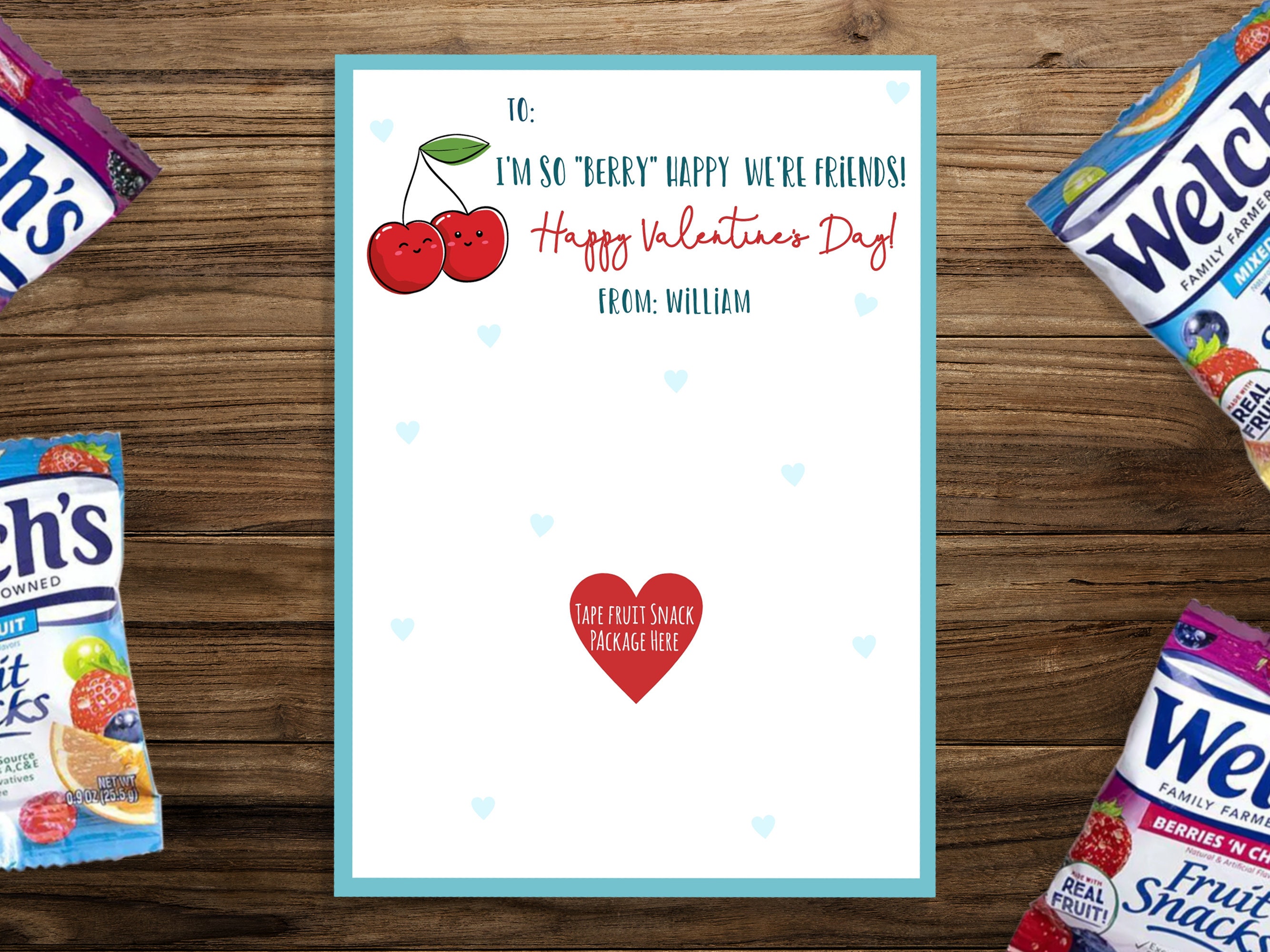 Classroom Valentines Printable Fruit Snack Valentine Card | Etsy