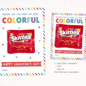 Valentine's Day Skittles Gift Tag Card Printable Kids Classroom ...