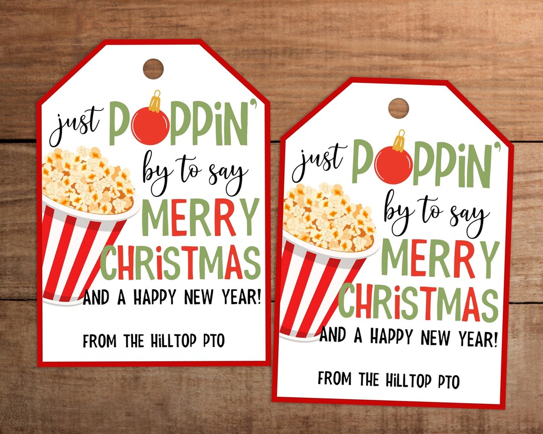 Christmas Popcorn Gift Tag Printable for Teacher Nurse Staff Employee ...