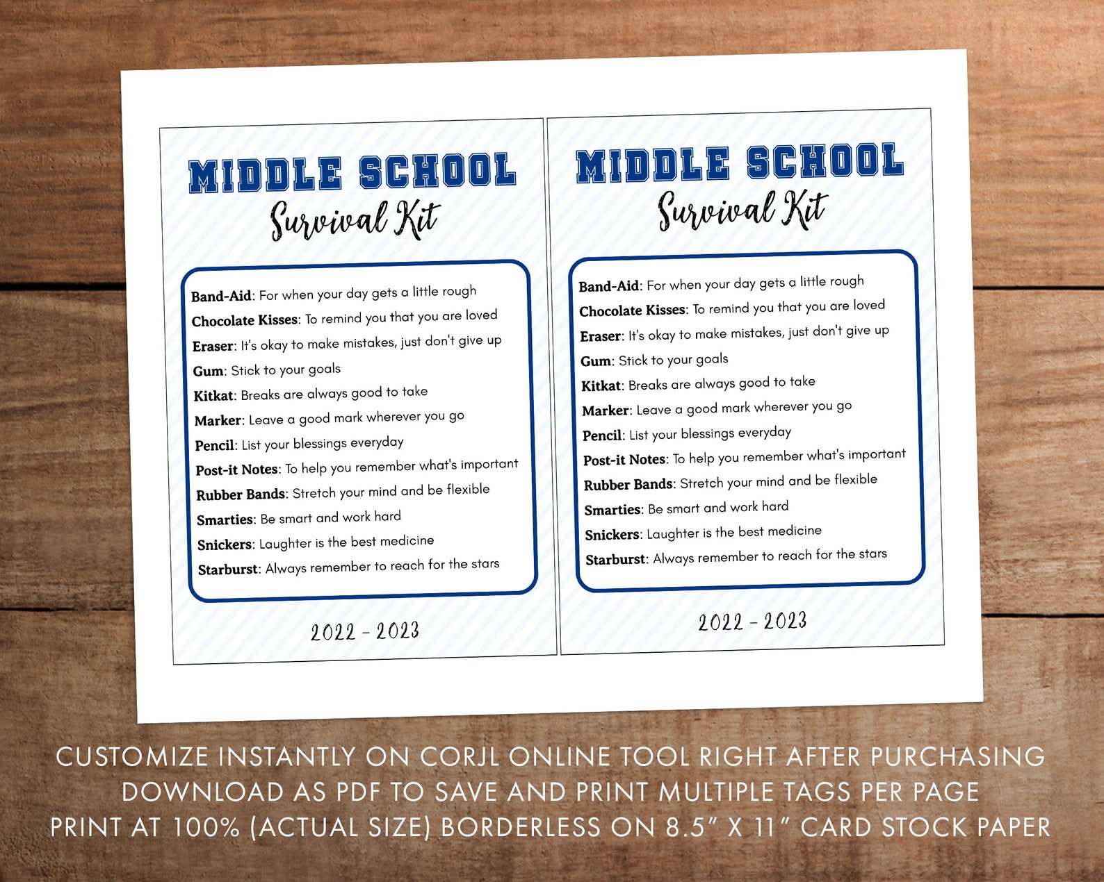 Editable Middle School Survival Kit Printable Welcome Back to School - Etsy
