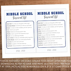Editable Middle School Survival Kit Printable Welcome Back to School - Etsy