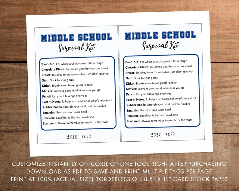 Editable Middle School Survival Kit Printable Welcome Back to School - Etsy