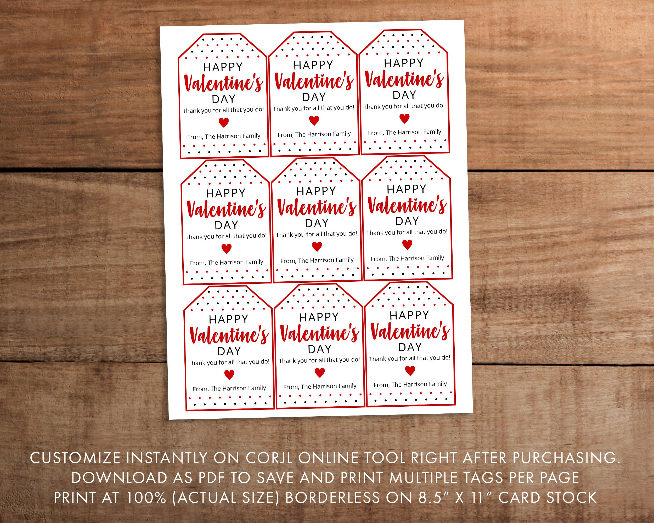 Editable Valentine's Day Treats Gift Tags Printable for | Etsy