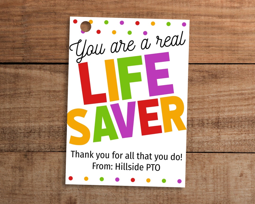 You Are a Real Lifesaver Appreciation Thank You Gift Tag Printable for ...