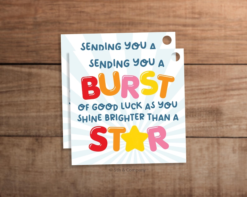 Good Luck Gift Tag Printable Star Burst Candy Sports Team Gymnastics ...