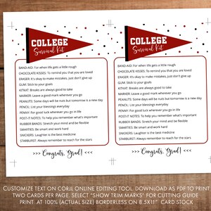 Editable College Survival Kit Printable Red and Black School Colors ...