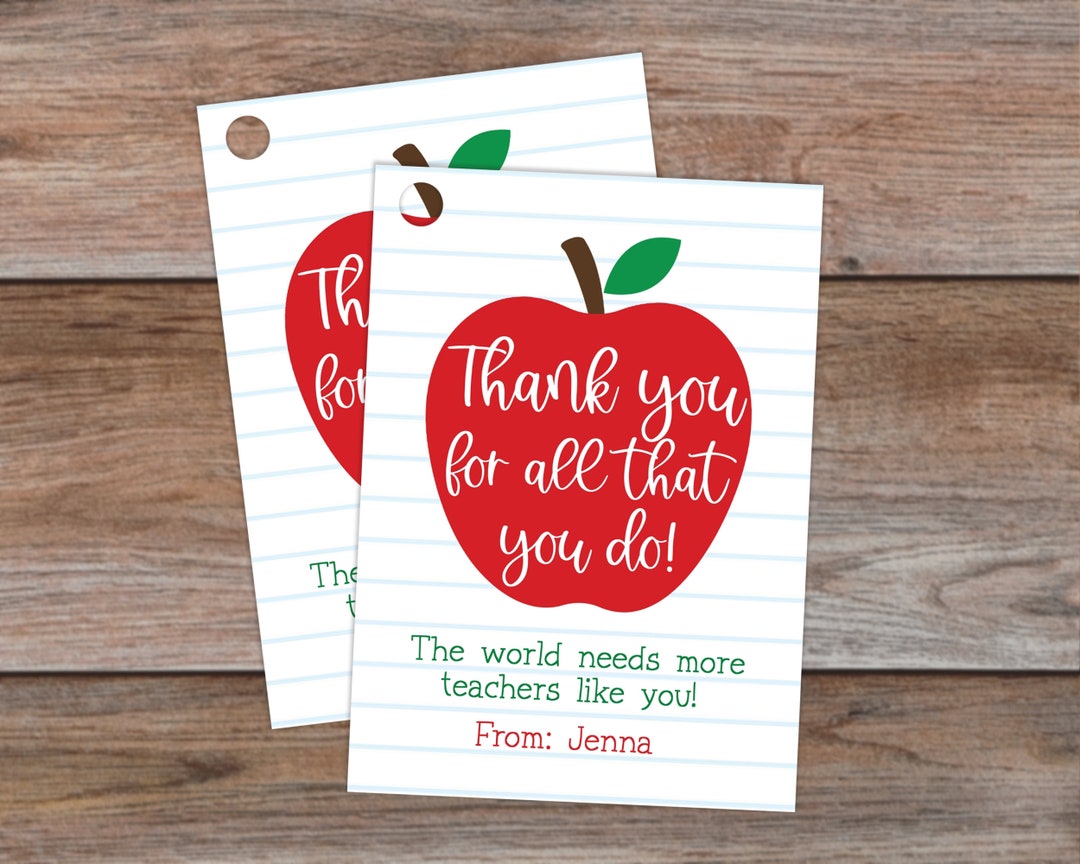 Editable Teacher Appreciation Gift Tag Template Printable thank You for ...
