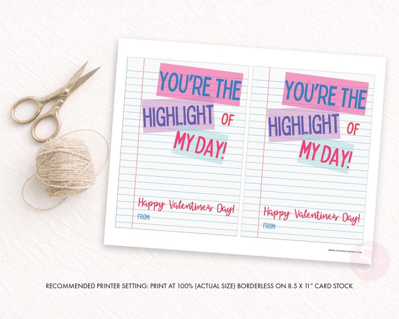 Kids Valentine Highlighter Pen Card Classroom Printable Teacher Student ...