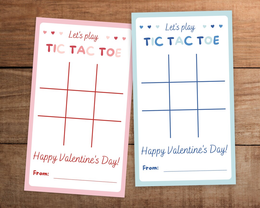 Tic Tac Toe Valentines Day Card Printable Kids Classroom Gift Exchange ...
