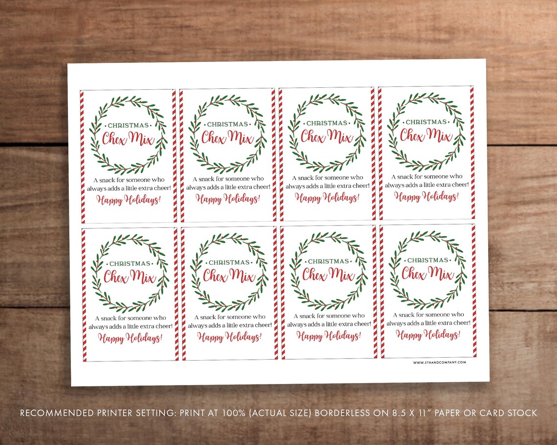 Christmas Chex Mix Gift Tags Printable Holiday Snack PDF Teacher ...