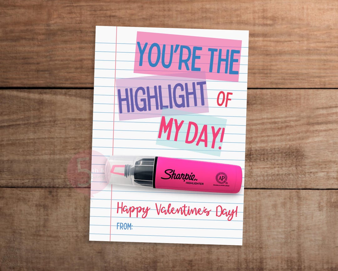 Kids Valentine Highlighter Pen Card Classroom Printable Teacher Student ...