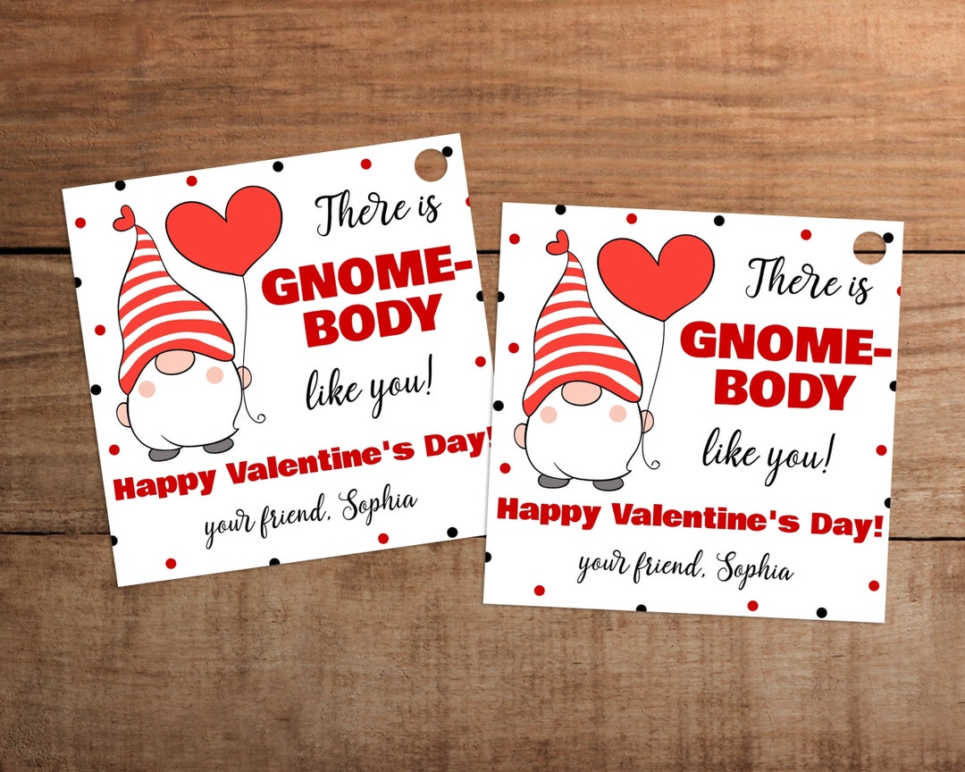 Valentine's Day Gnome Gift Tag Printable, Editable Valentine Gnome ...