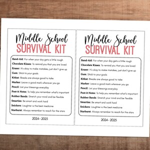 Middle School Survival Kit Card Printable Back to School Gift 5x7 ...