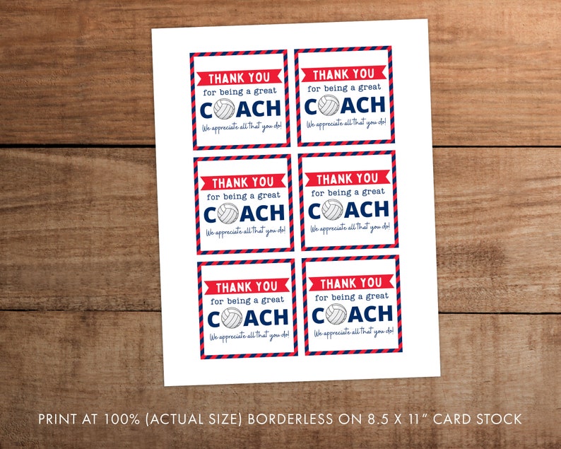 Volleyball Coach Appreciation Gift Tag Printable Red and Navy - Etsy