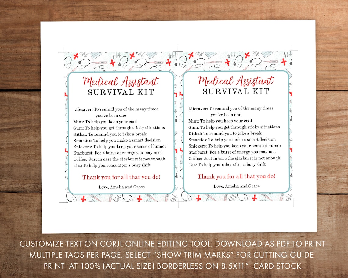 Editable Medical Assistant Survival Kit Printable for - Etsy