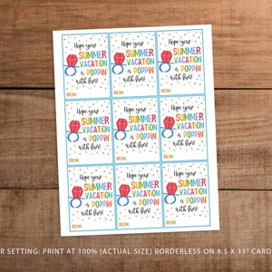 Ring Pop Summer Vacation Gift Tag Printable (PDF) - Etsy