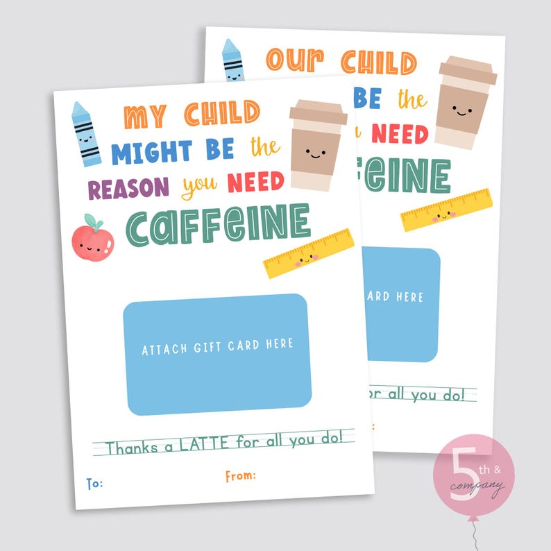 Teacher Appreciation Coffee Gift Card Holder, Thanks a Latte, Digital ...