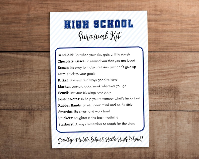 Editable High School Survival Kit Printable, Middle School Grad Gift ...