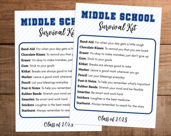 PRINTED Middle School Survival Kit Gift Tags | Large Survival Kit Treat ...