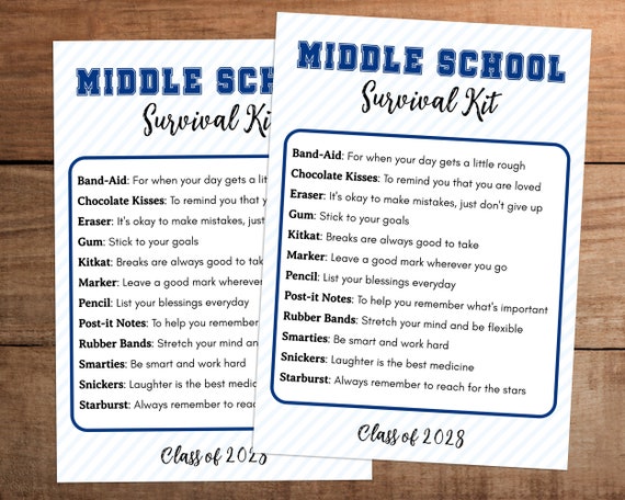 Editable Middle School Survival Kit Printable Class of 2028 - Etsy