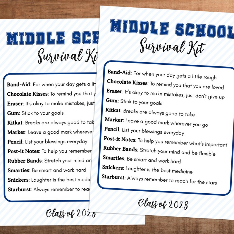 Middle School Survival Kit Printable - Etsy