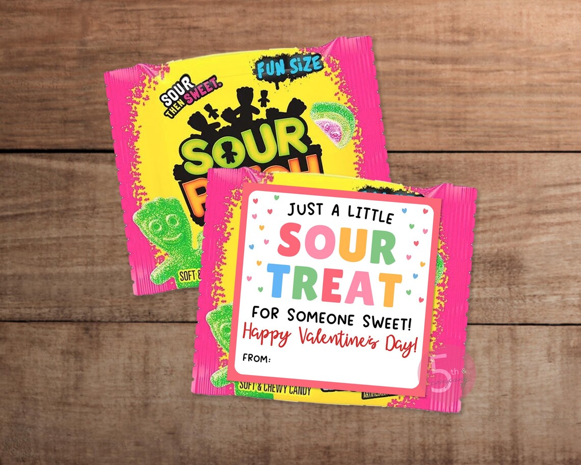 Sour Gummy Valentine's Day Candy Gift Tag Printable Kids Classroom ...