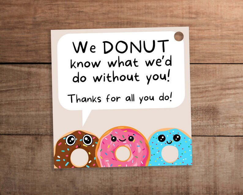 Donut Appreciation Gift Tag Printable: Thank You Label (PDF) - Etsy