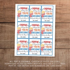 Editable Popcorn Gift Tag Printable for Awesome Coworkers, Staff ...
