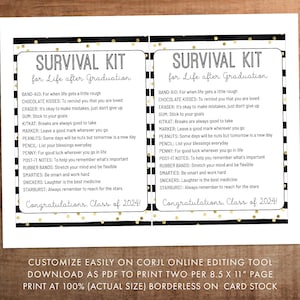 Editable Survival Kit for Life After Graduation Printable Class of 2026 ...