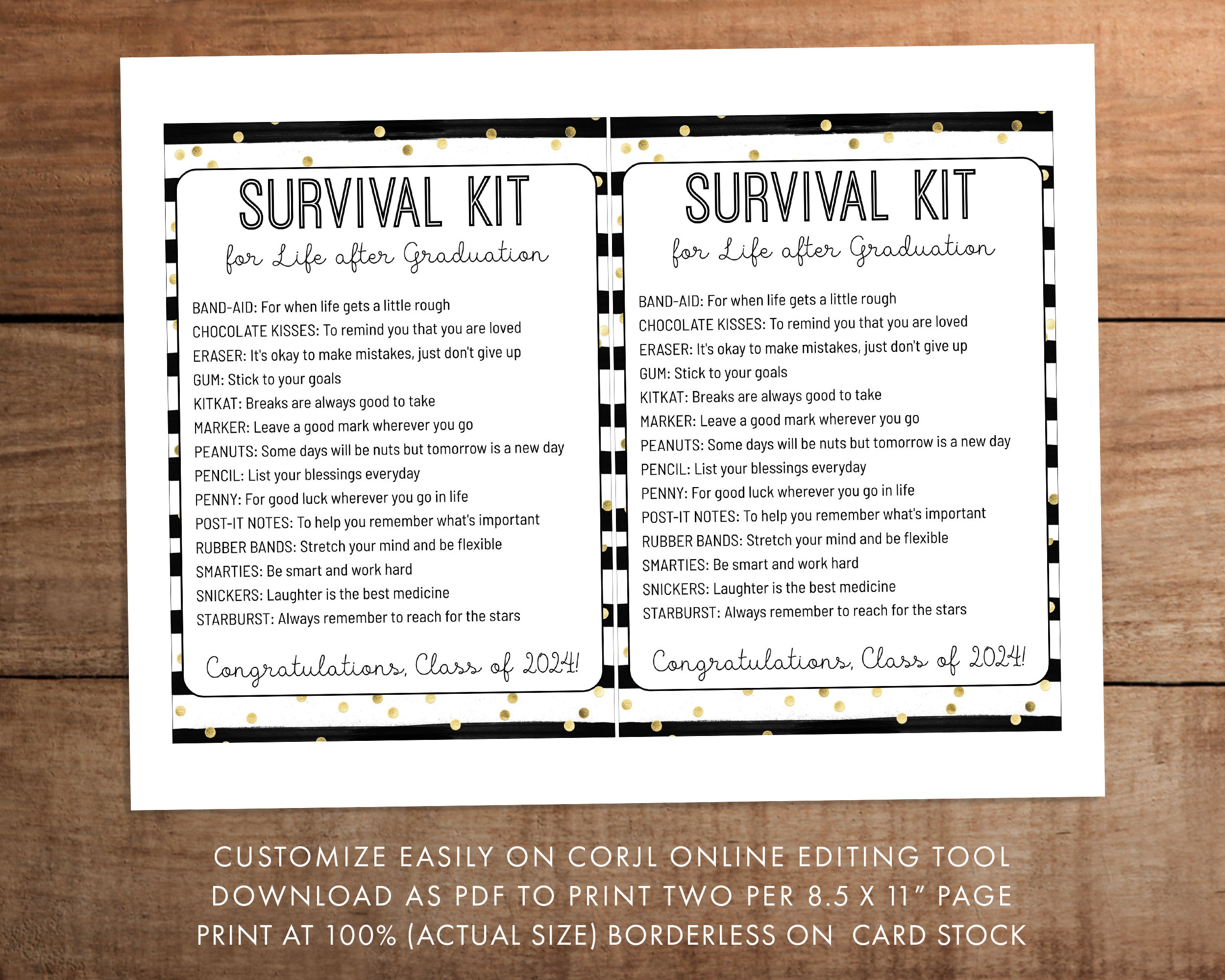 Graduation Survival Kit Printable Card (editable Text) - Etsy