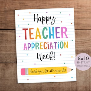 Teacher Appreciation Week Sign: Thank You Printable (8x10 PDF) - Etsy