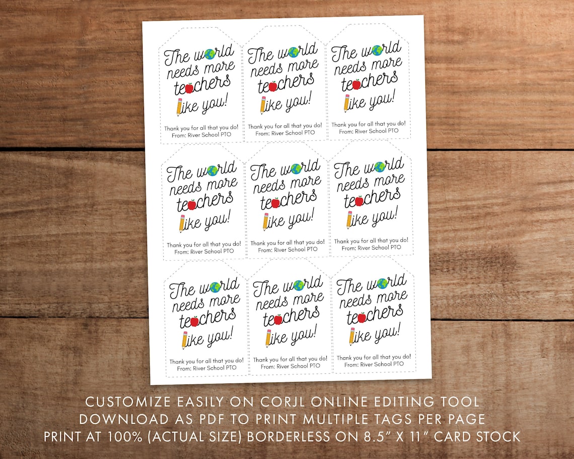 Editable School Teacher Appreciation Gift Tag Printable Thank - Etsy