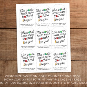 Editable School Teacher Appreciation Gift Tag Printable Thank You Tag ...