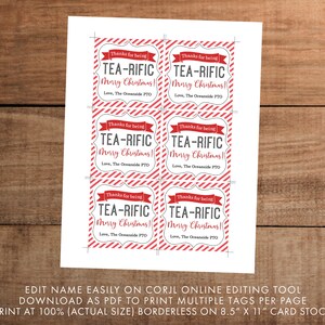 Editable Christmas Tea Gift Tag Printable for Teacher Nurse Staff ...