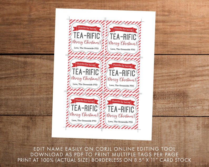 Editable Christmas Tea Gift Tag Printable for Teacher Nurse Staff ...